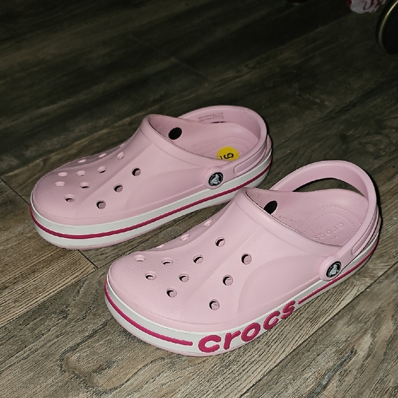 CROCS | Shoes | Crocs Womens 9 Bayaband Clogs Light Pink Logo | Poshmark
